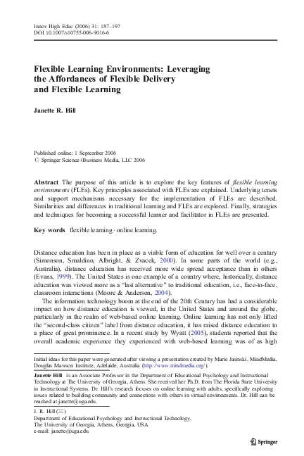 (PDF) Flexible Learning Environments: Leveraging the Affordances of Flexible Delivery and ...
