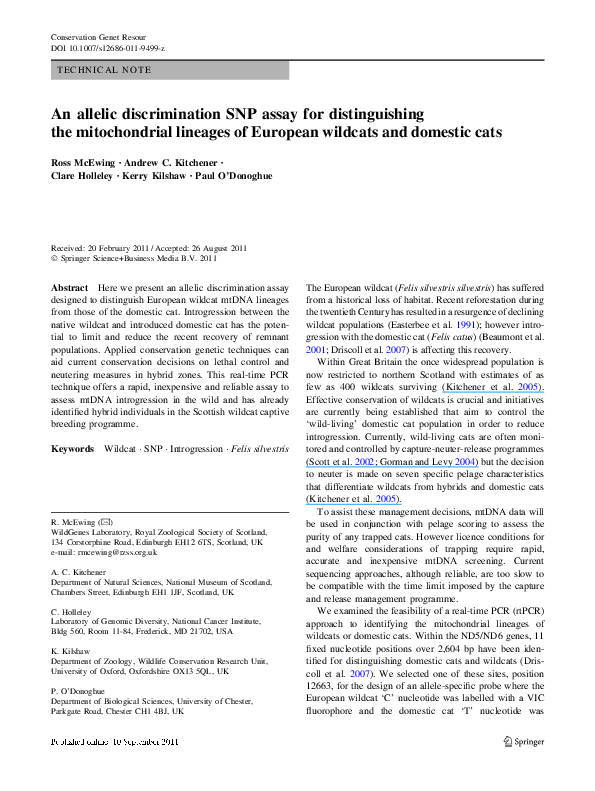 (PDF) An allelic discrimination SNP assay for distinguishing the ...