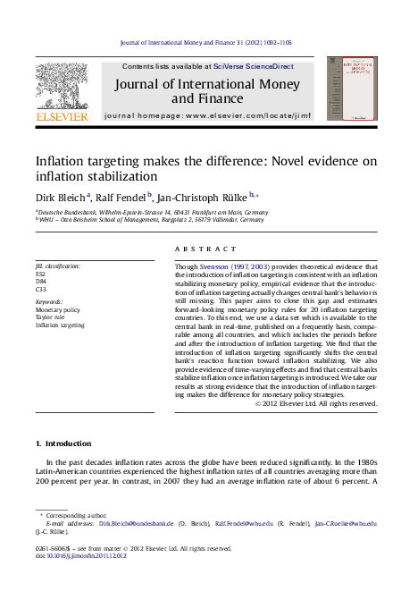 (PDF) Inflation targeting makes the difference: Novel evidence on ...
