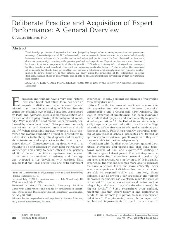 (PDF) Deliberate Practice and Acquisition of Expert Performance: A General Overview
