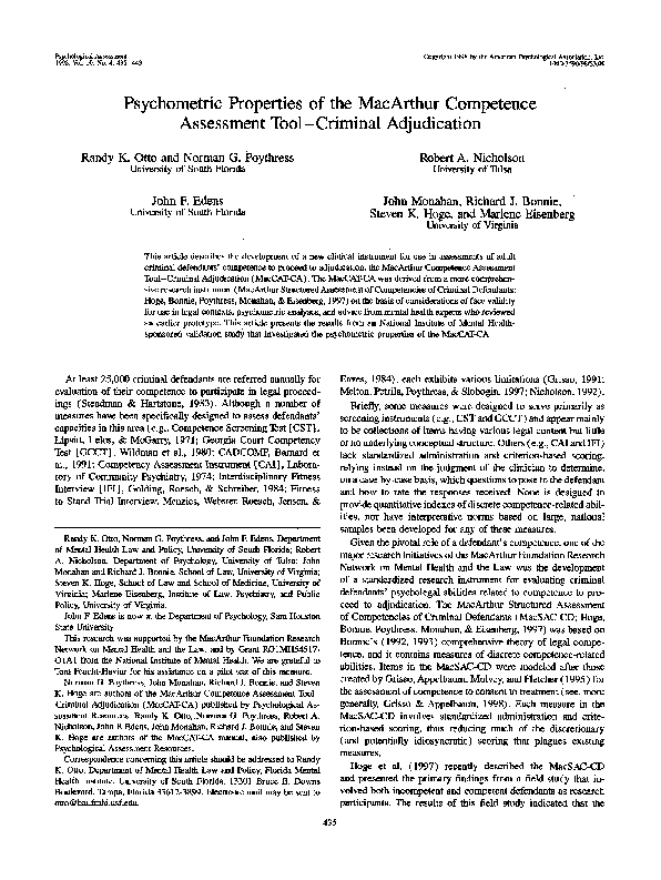 (PDF) Psychometric properties of the MacArthur Competence Assessment ...