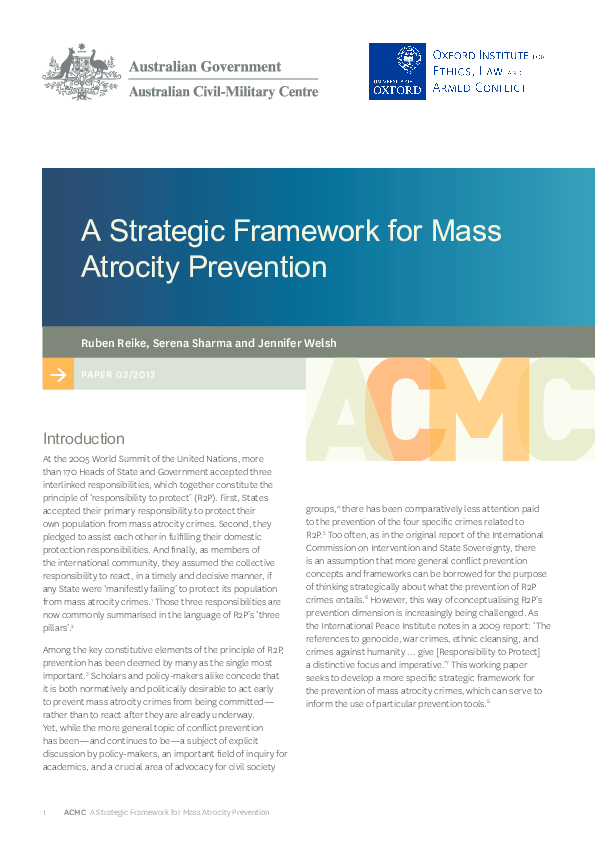 (PDF) A Strategic Framework for Mass Atrocity Prevention