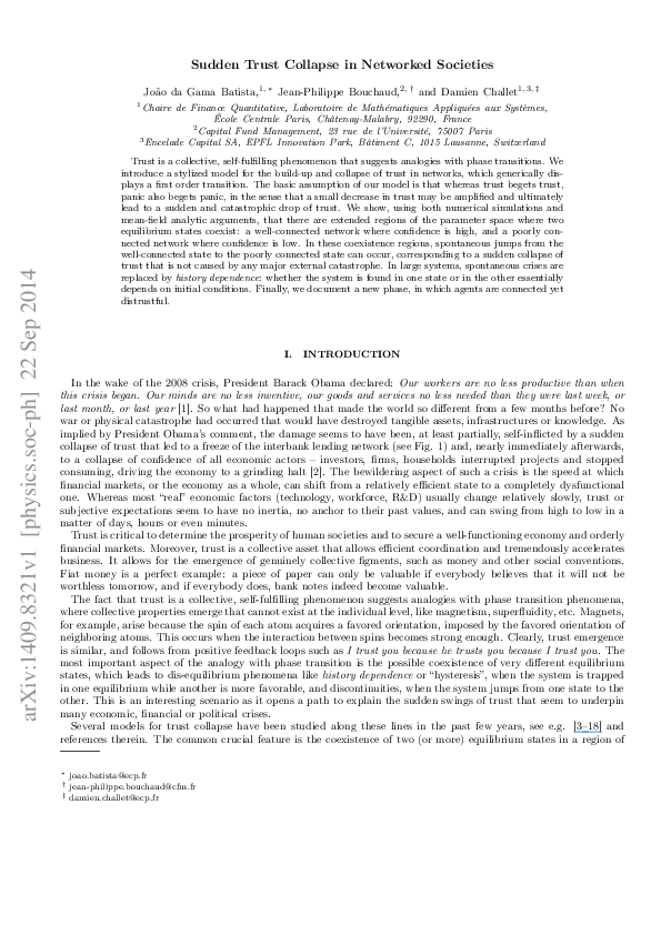 (PDF) Sudden Trust Collapse in Networked Societies