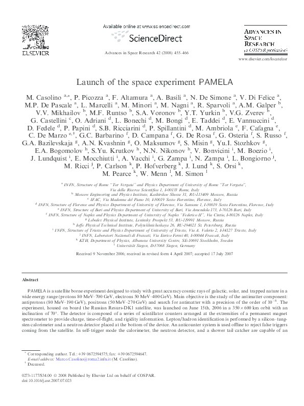 (PDF) Launch of the space experiment PAMELA