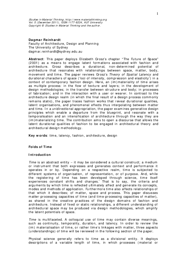 (PDF) Studies in Material Thinking: Folds of Time