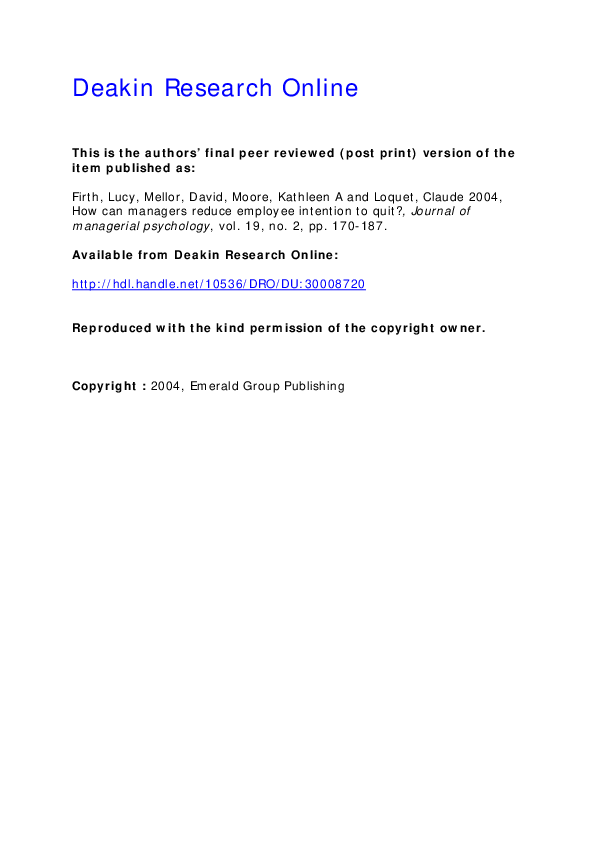 (PDF) How can managers reduce employee intention to quit? | david ...