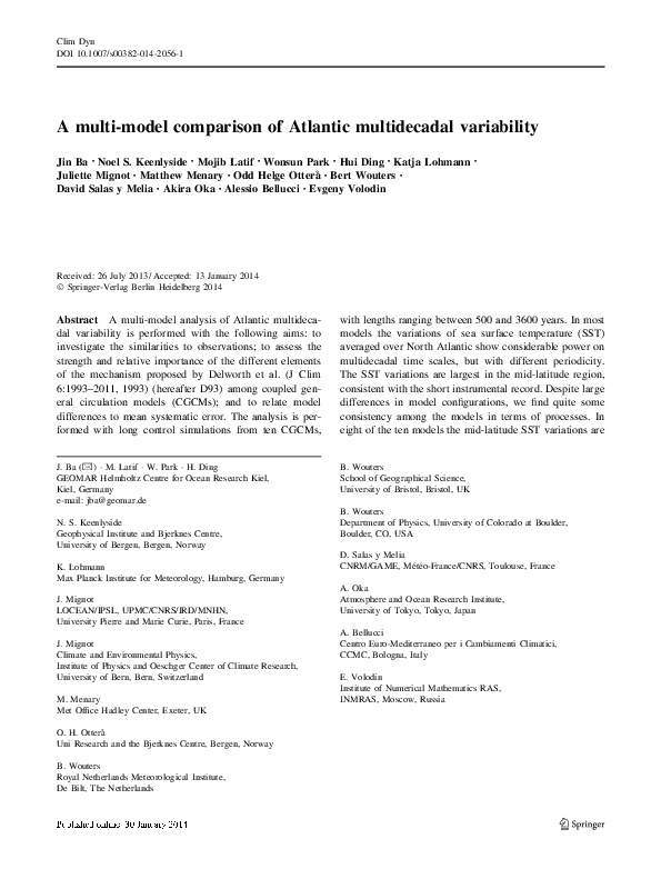 (PDF) A multi-model comparison of Atlantic multidecadal variability ...
