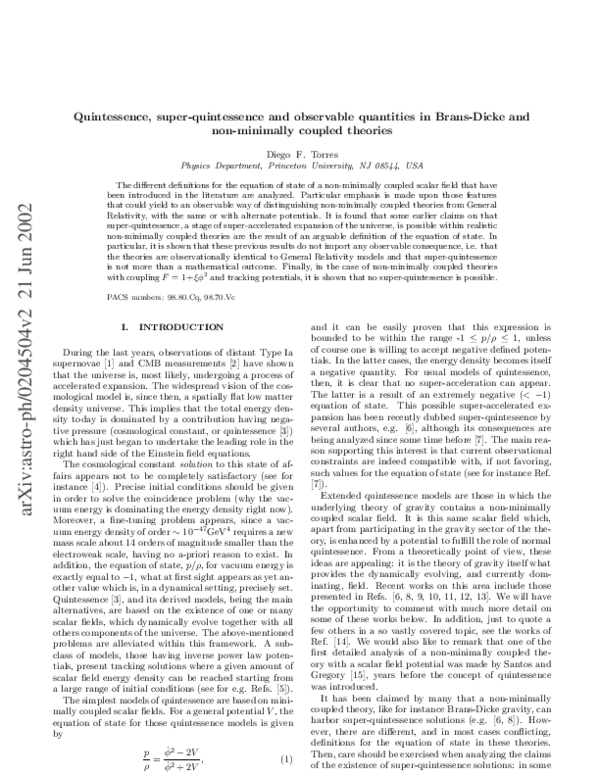 (PDF) Quintessence, superquintessence, and observable quantities in ...