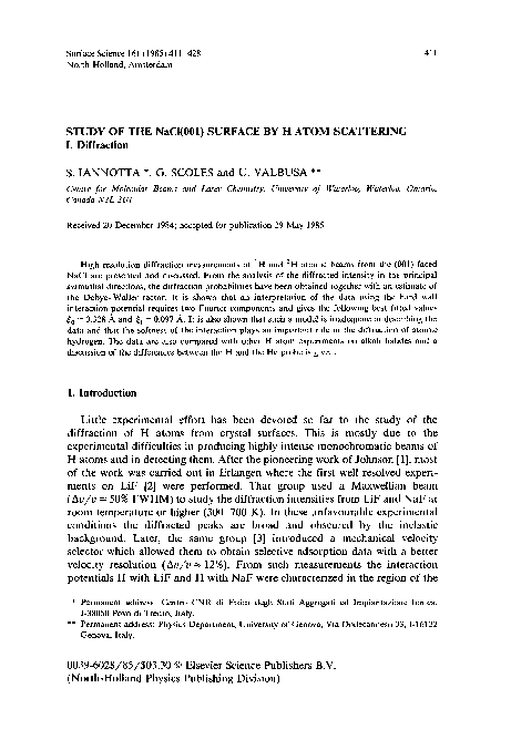 (PDF) Study of the NaCl(001) surface by H atom scattering