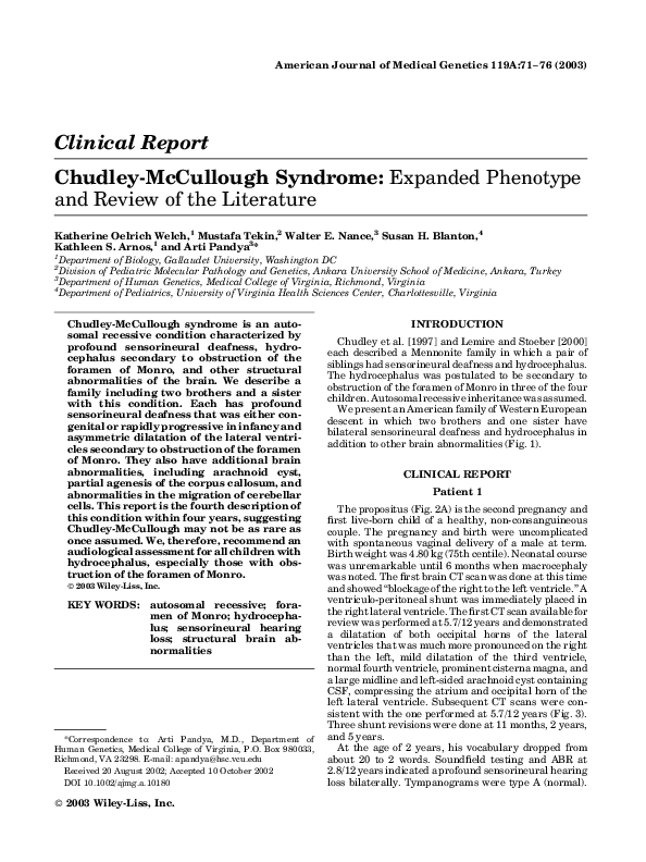 (PDF) Chudley-McCullough syndrome: Expanded phenotype and review of the ...