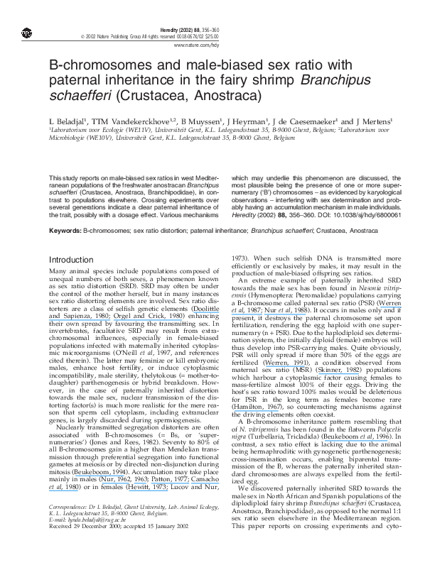 (PDF) B-chromosomes and male-biased sex ratio with paternal inheritance ...