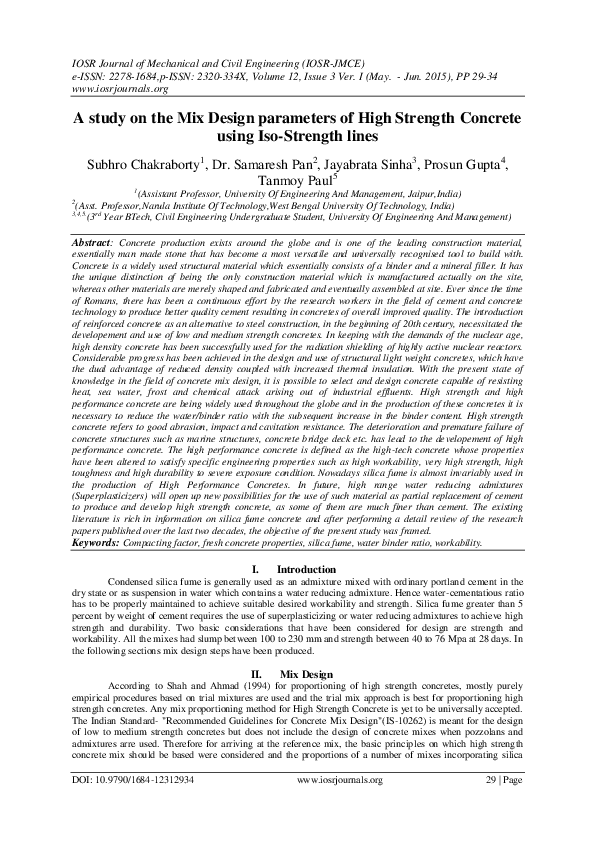 (PDF) A study on the Mix Design parameters of High Strength Concrete ...