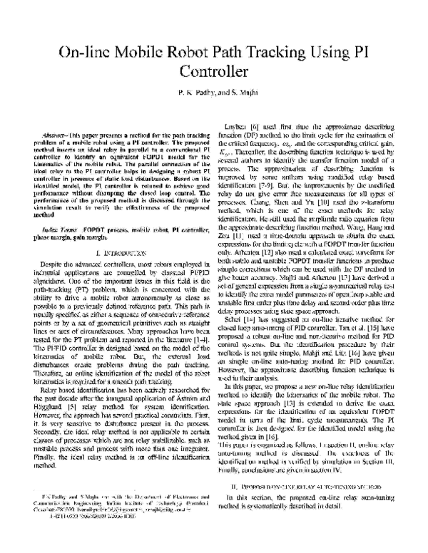 Pdf On Line Mobile Robot Path Tracking Using Pi Controller