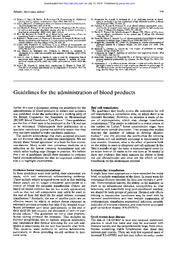 (PDF) Guidelines for the administration of blood products