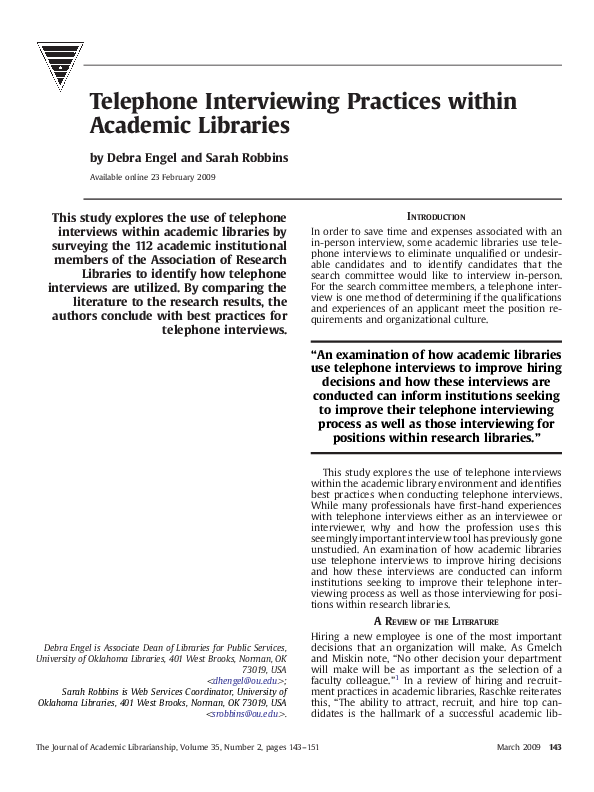 (PDF) Telephone Interviewing Practices within Academic Libraries
