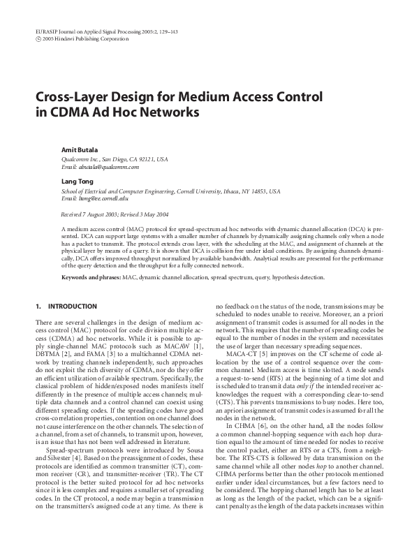 (PDF) Cross-Layer Design for Medium Access Control in CDMA Ad Hoc Networks