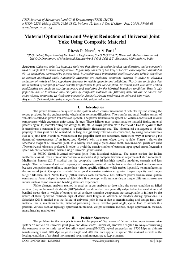 (PDF) Material Optimization and Weight Reduction of Universal Joint ...
