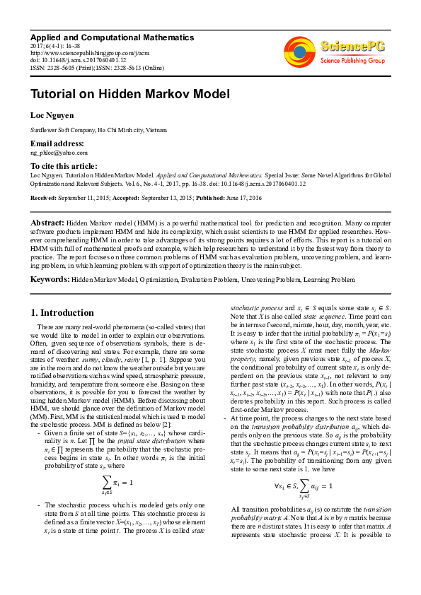 Pdf Understanding Hidden Markov Models A Tutorial
