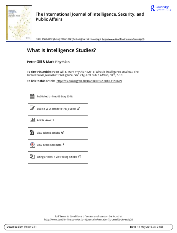 (PDF) What Is Intelligence Studies?