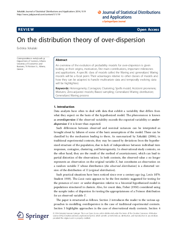 On the distribution theory of over-dispersion | Evdokia Xekalaki ...