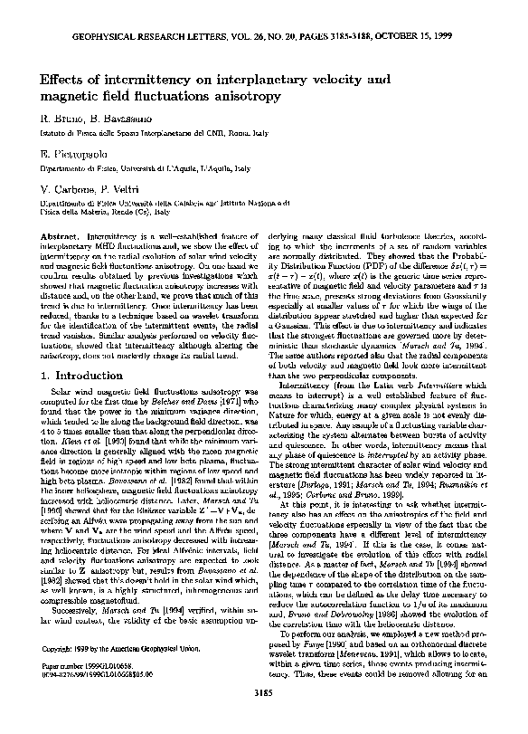 (PDF) Effects of intermittency on interplanetary velocity and magnetic ...
