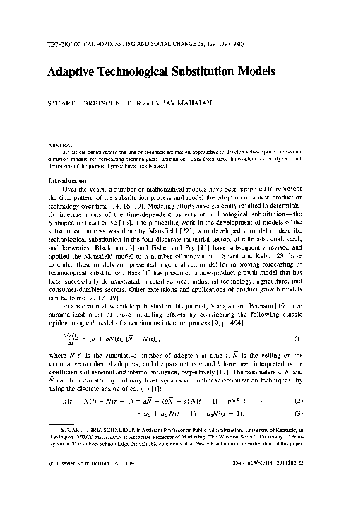 (PDF) Adaptive technological substitution models