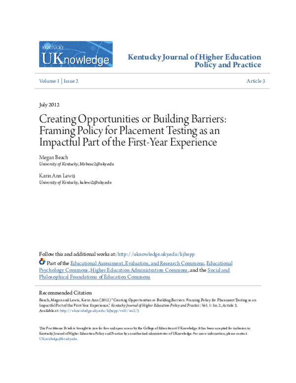 (PDF) Creating Opportunities or Building Barriers: Framing Policy for ...