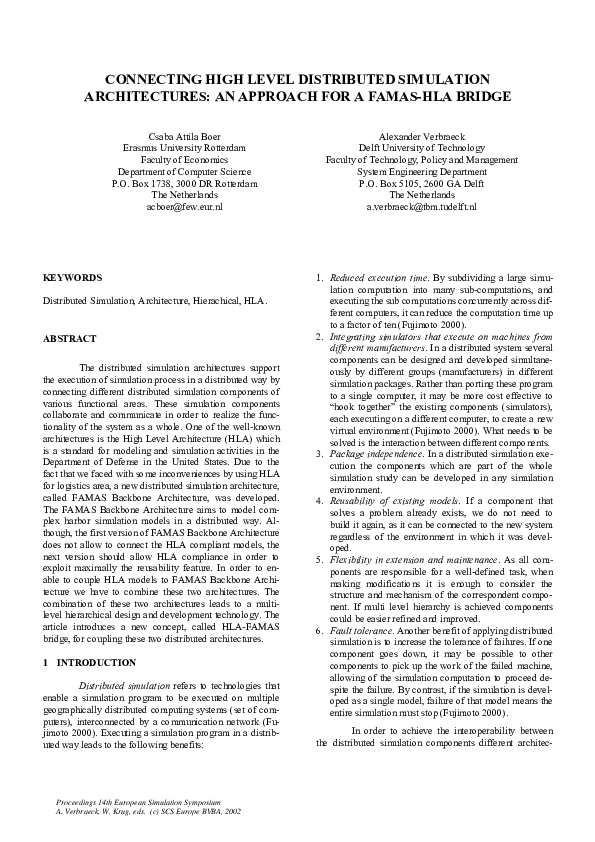 (PDF) Connecting high level distributed simulation architectures: An ...