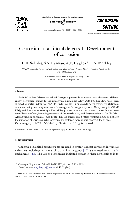 (PDF) Corrosion in artificial defects. I: Development of corrosion