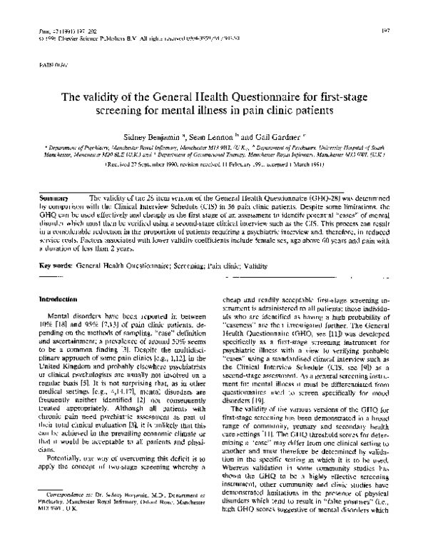 (PDF) The General Health Questionnaire (GHQ) | Mohan Isaac - Academia.edu