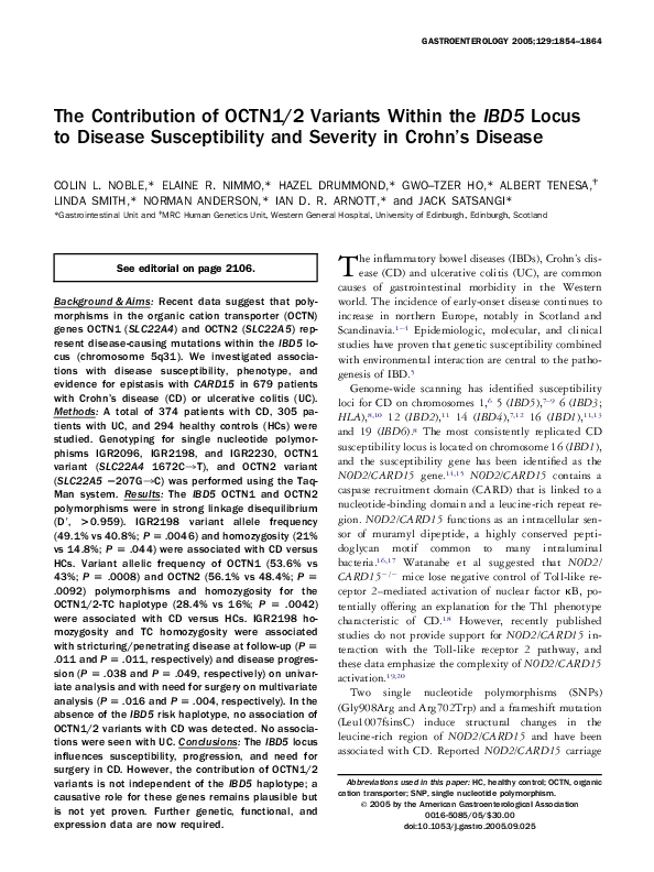 (PDF) The Contribution of OCTN1/2 Variants Within the IBD5 Locus to ...