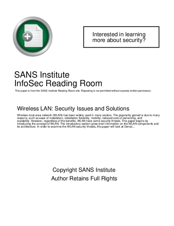 (PDF) Wireless LAN: Security Issues and Solutions