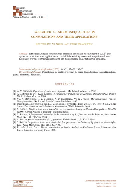 Pdf Weighted L P Norm Inequalities In Convolutions And Their Applications