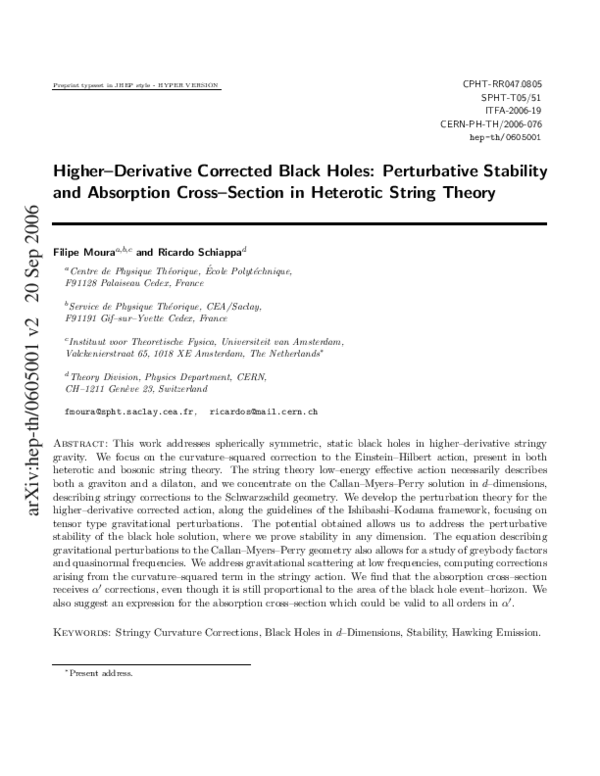 (PDF) Higher-derivative-corrected black holes: perturbative stability and absorption cross ...