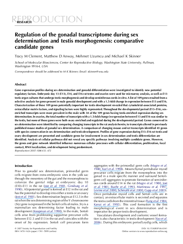 Pdf Regulation Of The Gonadal Transcriptome During Sex Determination