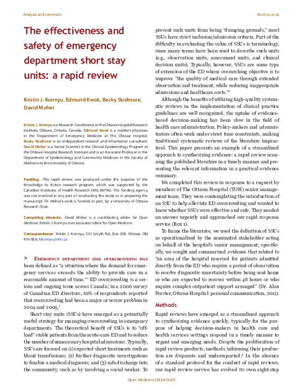 (PDF) The effectiveness and safety of emergency department short stay ...