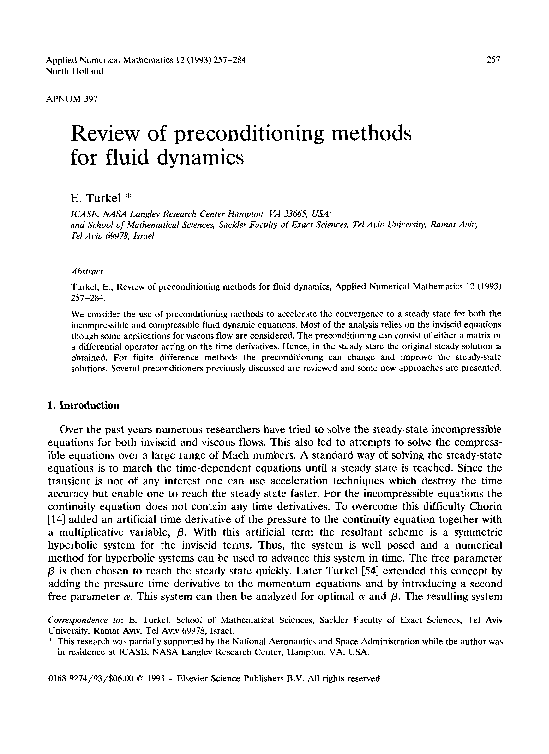(PDF) Review of preconditioning methods for fluid dynamics
