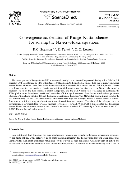 (PDF) Convergence acceleration of Runge–Kutta schemes for solving the Navier–Stokes equations