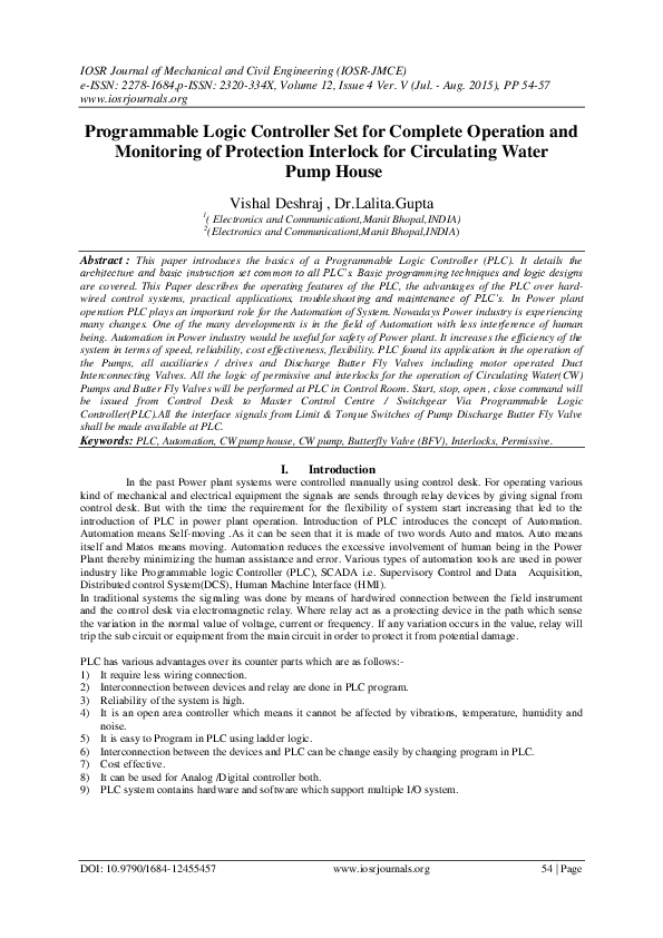 (PDF) Programmable Logic Controller Set for Complete Operation and Monitoring of Protection ...
