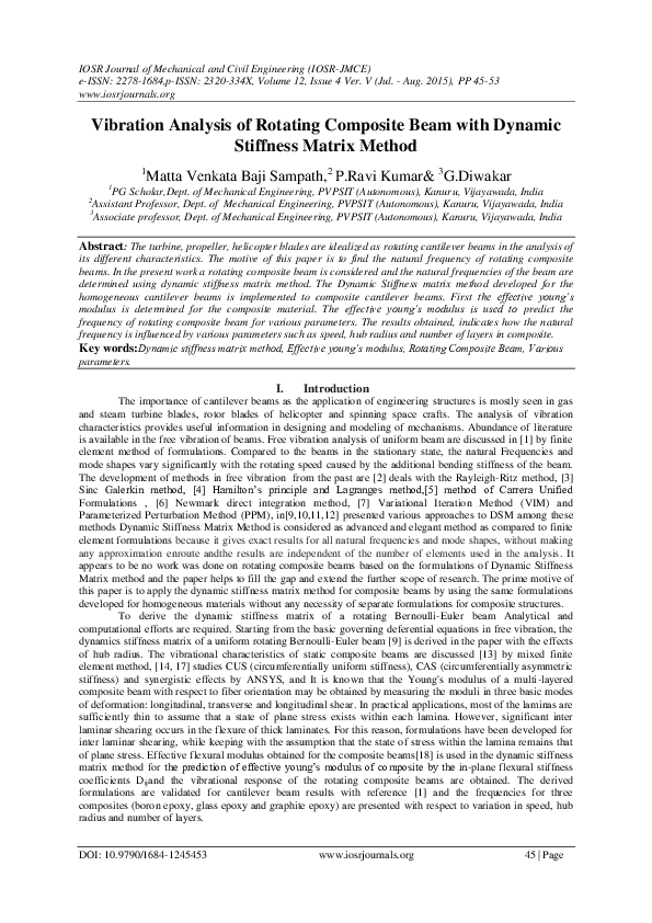 Pdf Vibration Analysis Of Rotating Composite Beam With Dynamic Stiffness Matrix Method