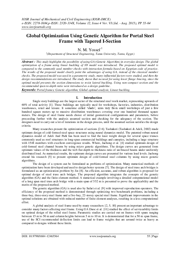 (PDF) Global Optimization Using Genetic Algorithm for Portal Steel Frame with Tapered I-Section