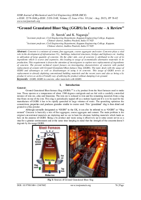 (PDF) " Ground Granulated Blast Slag (GGBS) In Concrete – A Review