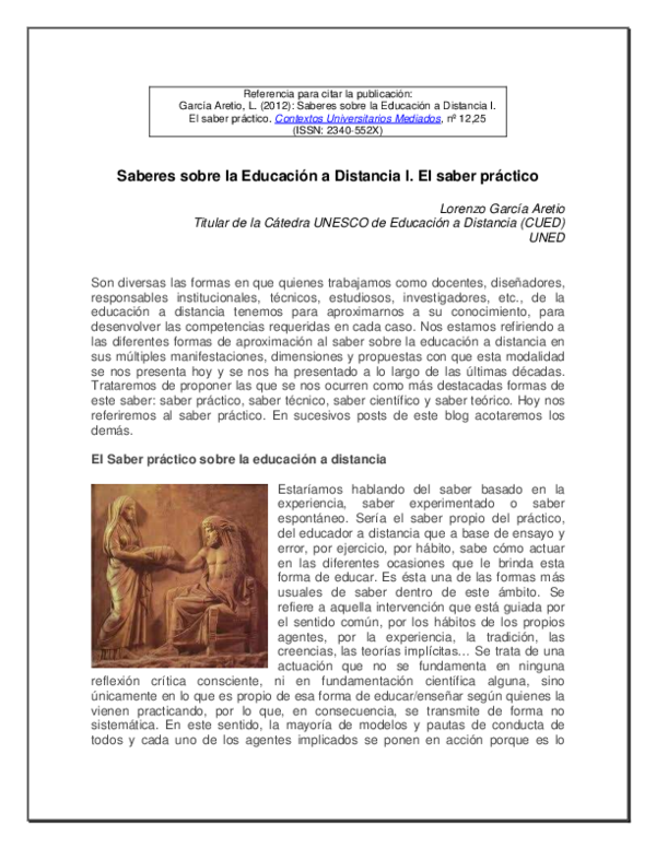(PDF) Saberes sobre la Educación a Distancia I. El saber práctico