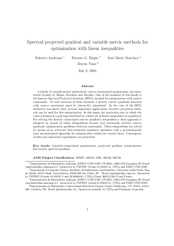 Pdf Spectral Projected Gradient And Variable Metric Methods For