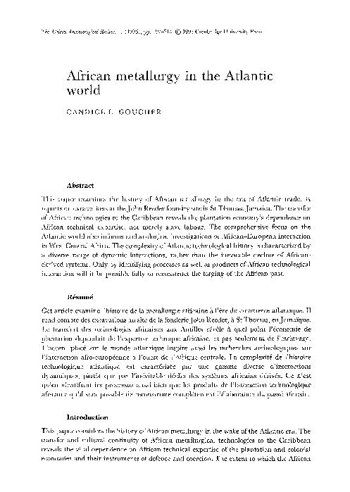 (PDF) African metallurgy in the Atlantic world