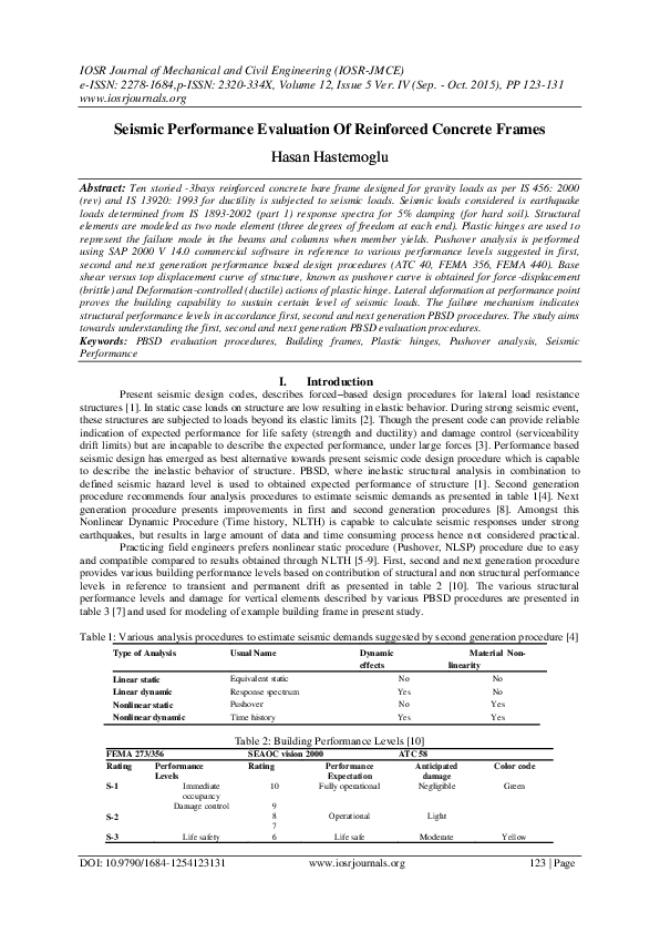 (PDF) Seismic Performance Evaluation Of Reinforced Concrete Frames