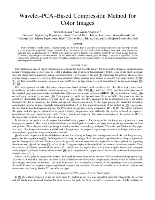 (PDF) Wavelet PCA Based Compression Method for Color Images