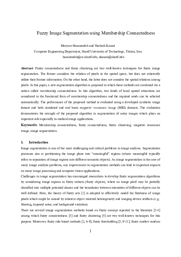 Pdf Fuzzy Image Segmentation Using Membership Connectedness