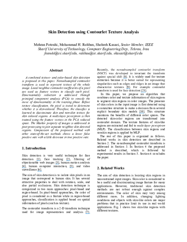 (PDF) Skin detection using contourlet texture analysis