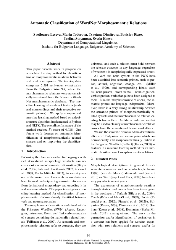 (PDF) Automatic Classification of WordNet Morphosemantic Relations